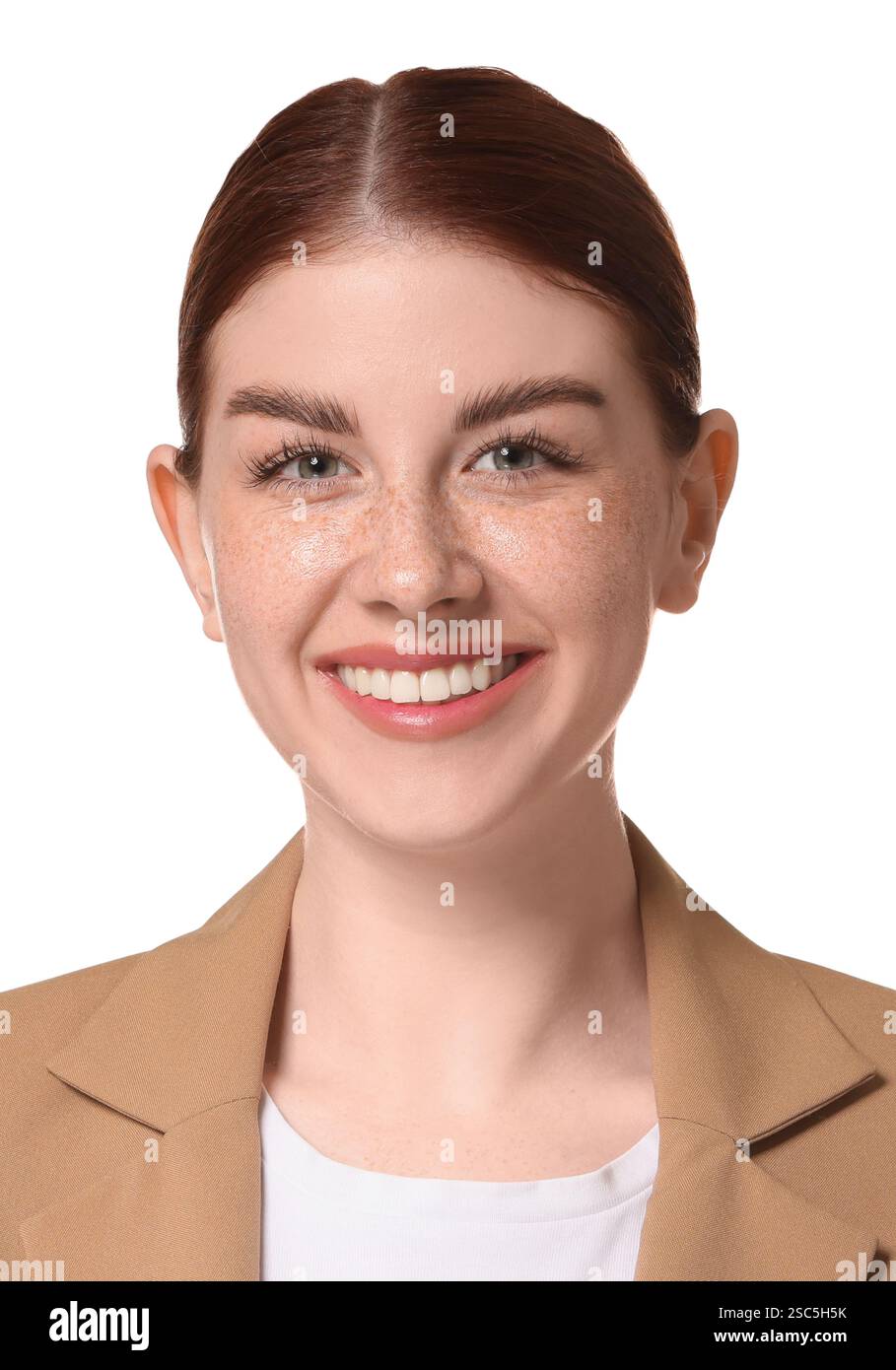 Passport photo. Portrait of woman on white background Stock Photo - Alamy