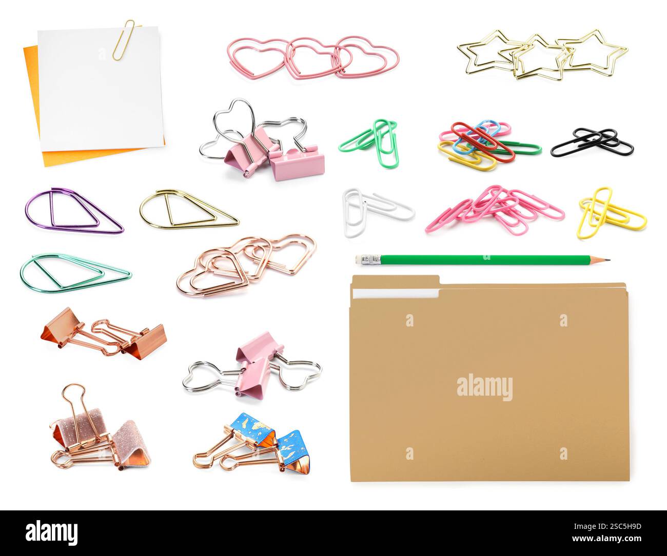 Different paper clips and other stationery isolated on white, set Stock ...