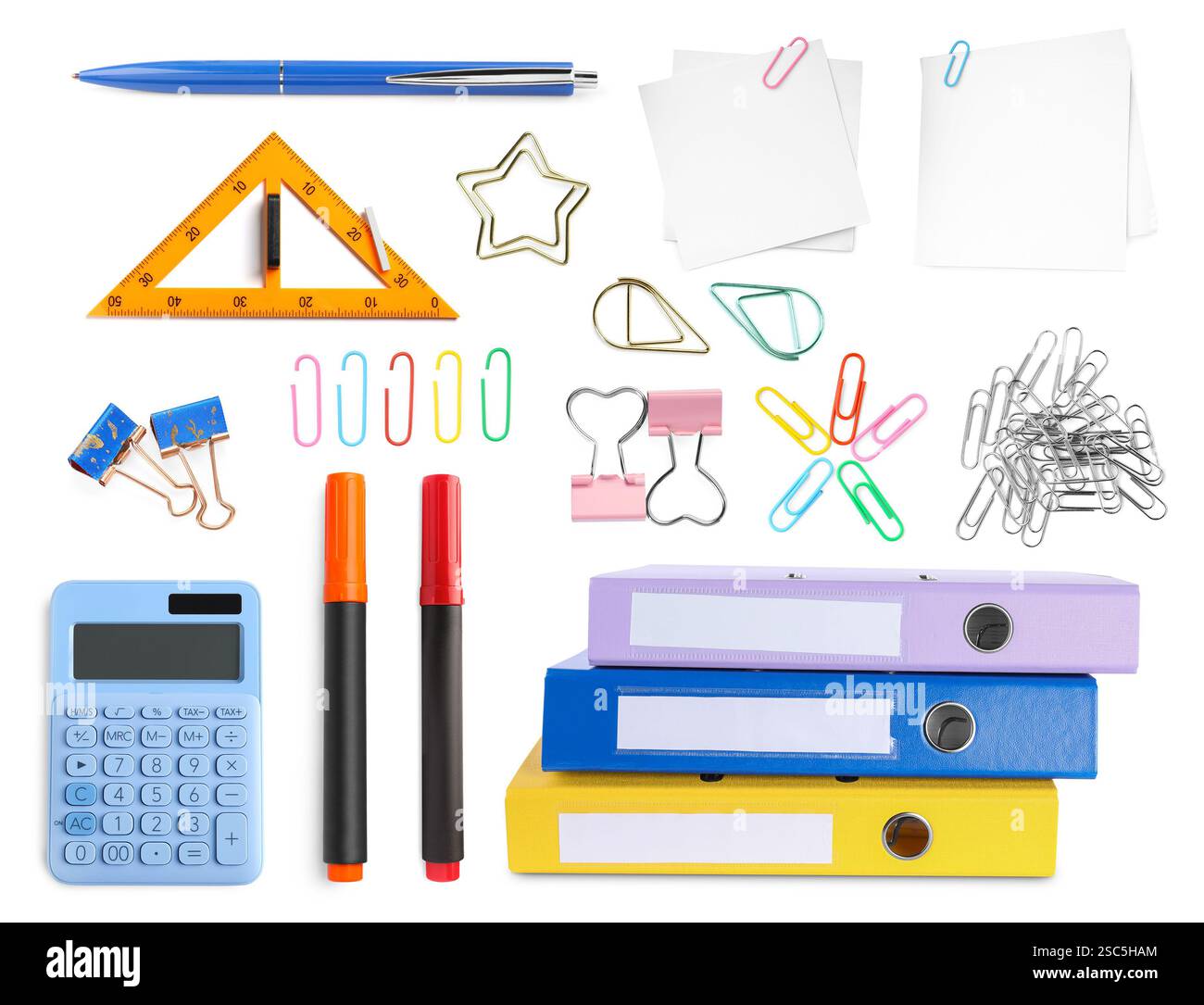 Different paper clips and other stationery isolated on white, set Stock ...