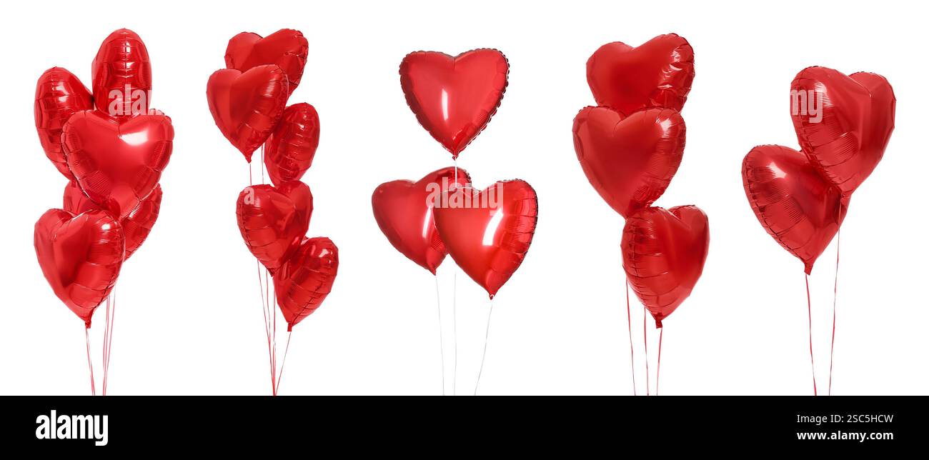 Shiny red heart-shaped balloons isolated on white Stock Photo - Alamy