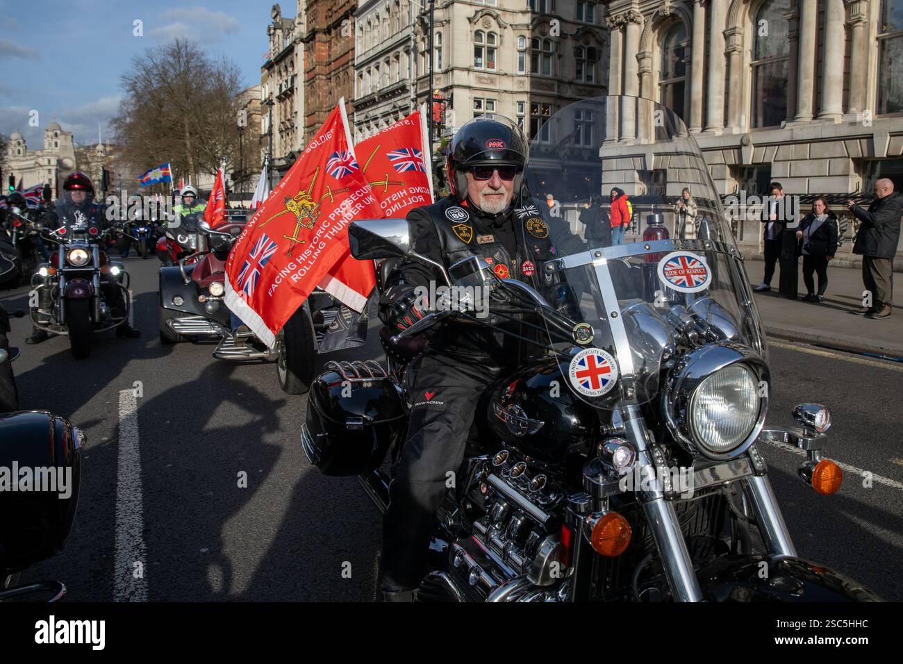 London, UK, 5th February 2025.Veterans riding motorcycles take part in ...