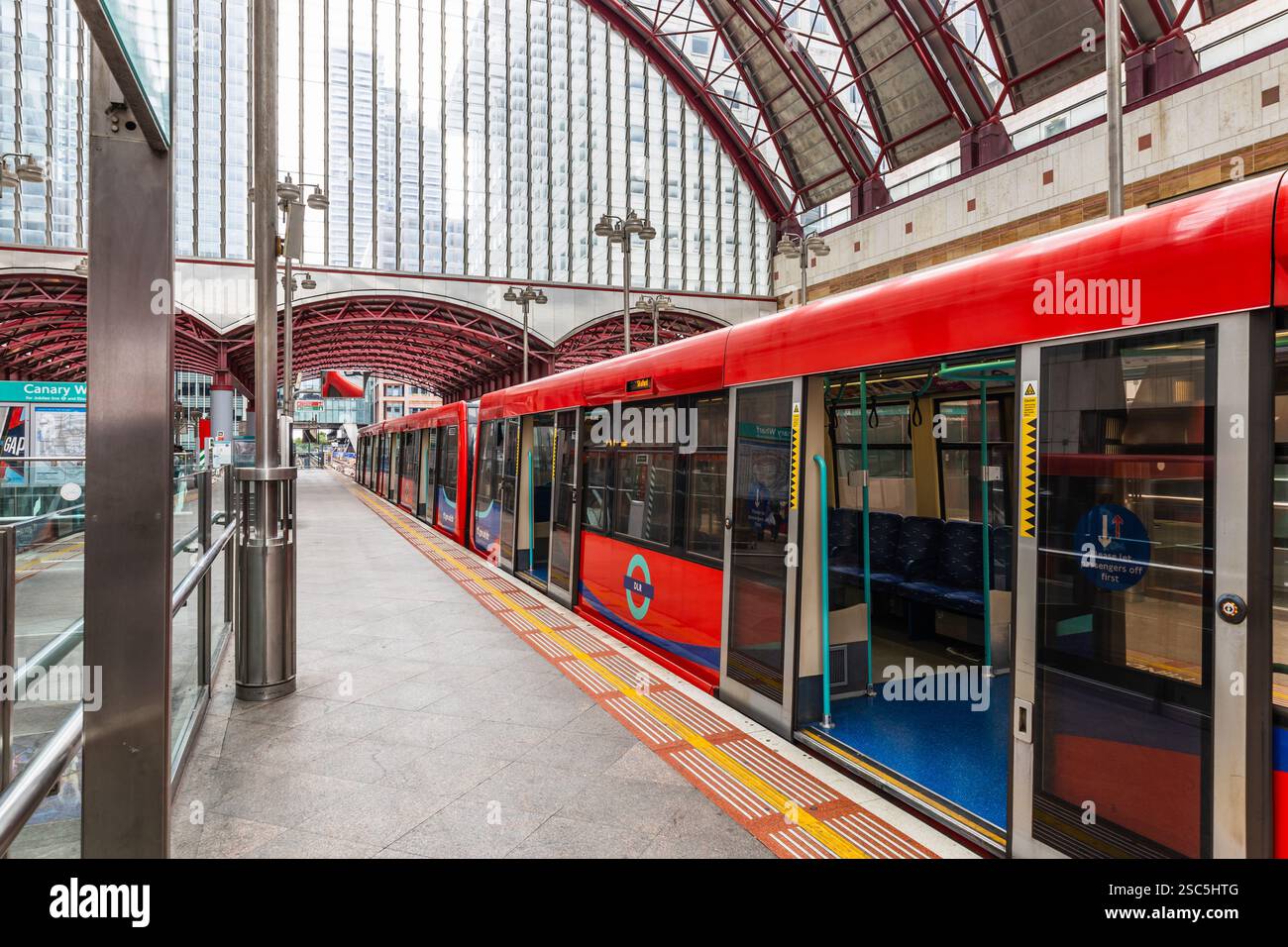 Canary Wharf Station. Modern DLR Platform with Arched Glass Roof and ...