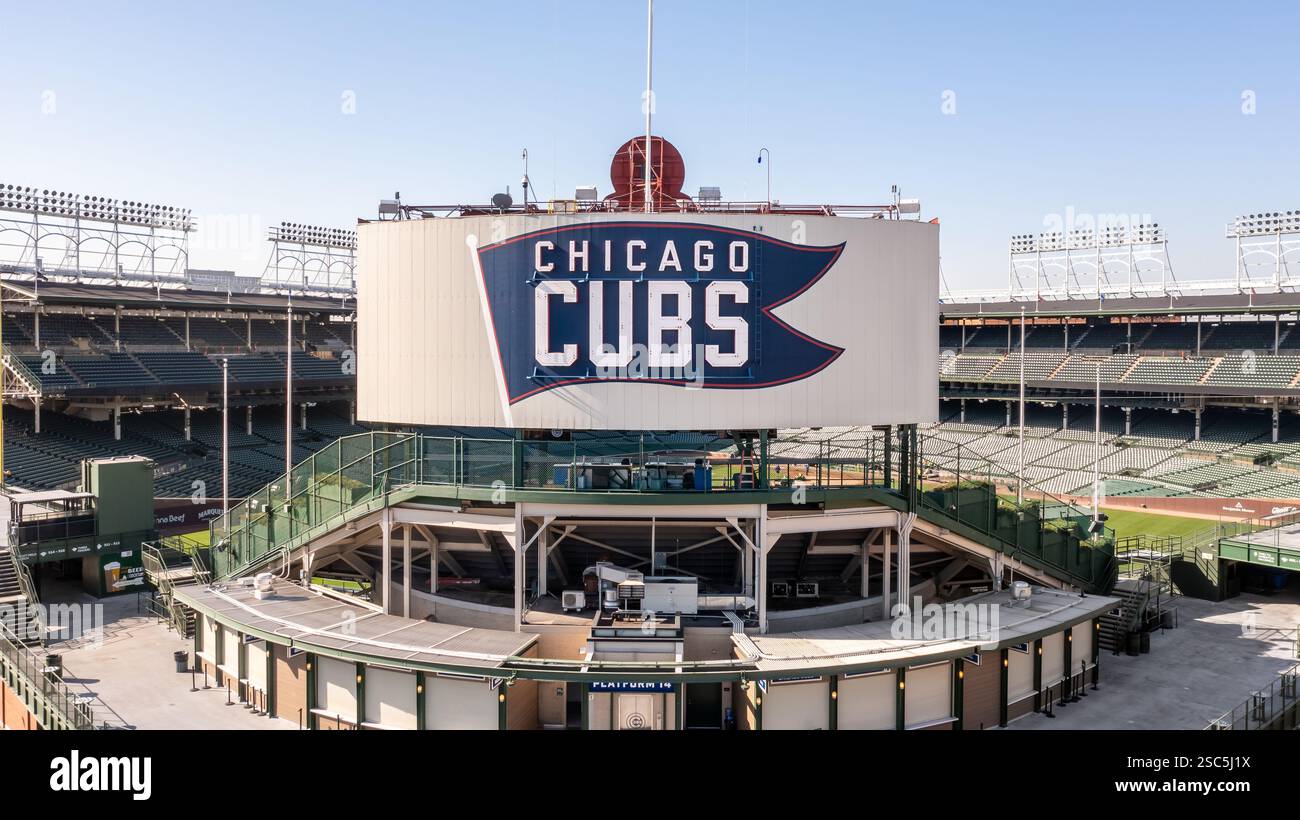 An aerial view of Major League Baseball's Chicago Cubs' Wrigley Field ...
