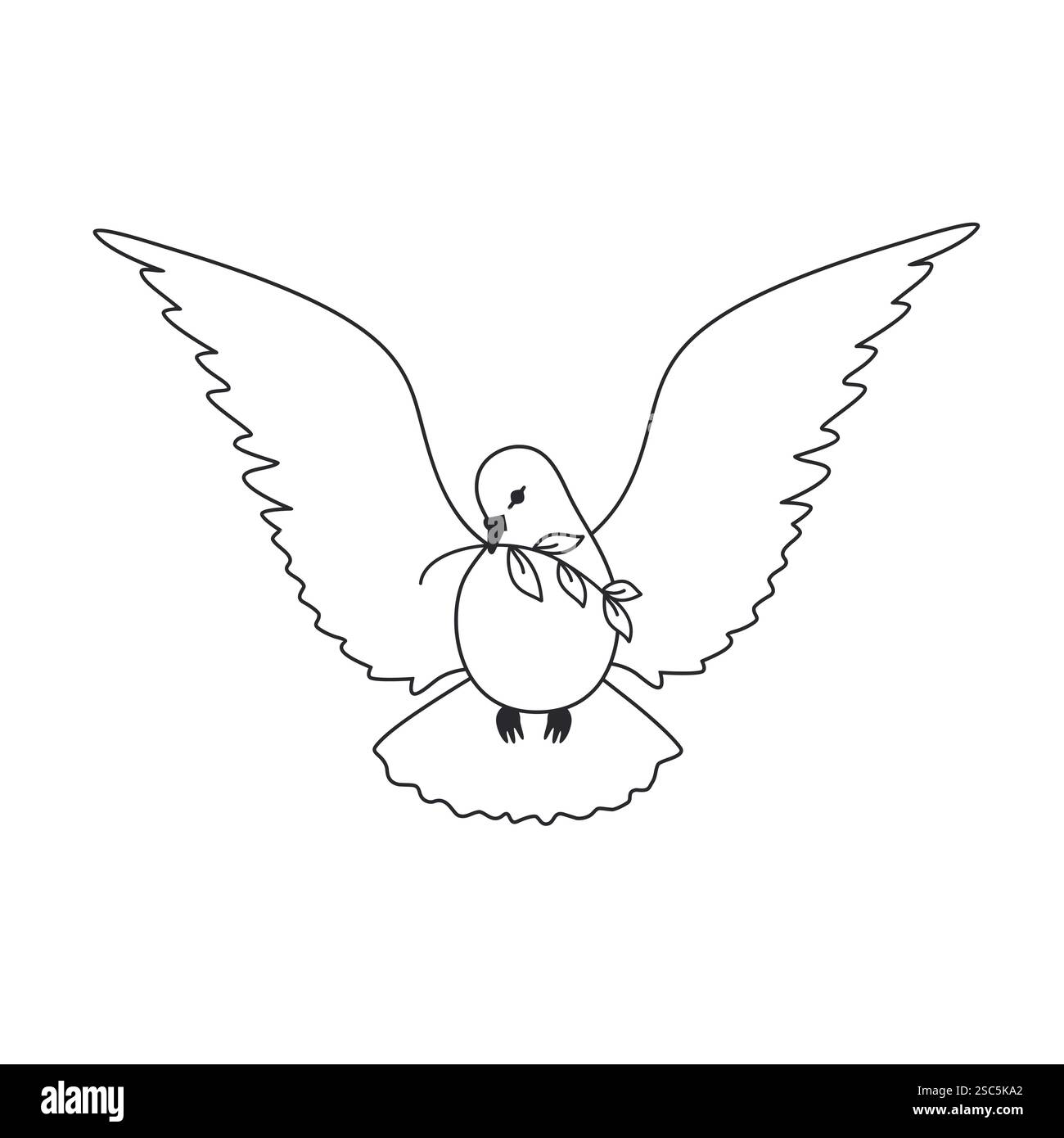 Dove with olive branch linear vector icon. Flying dove bird thin line ...