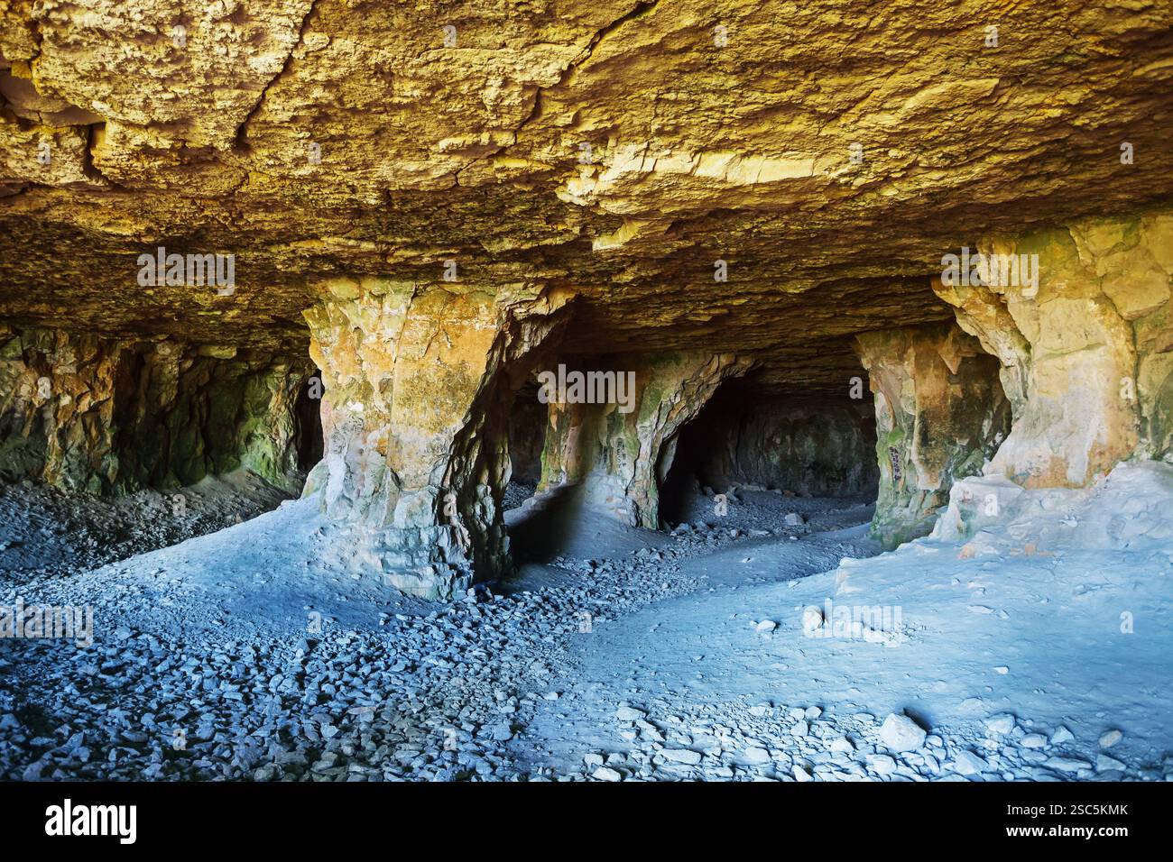 caves for mining of limestone in the village Shiryaevo Samara region in ...