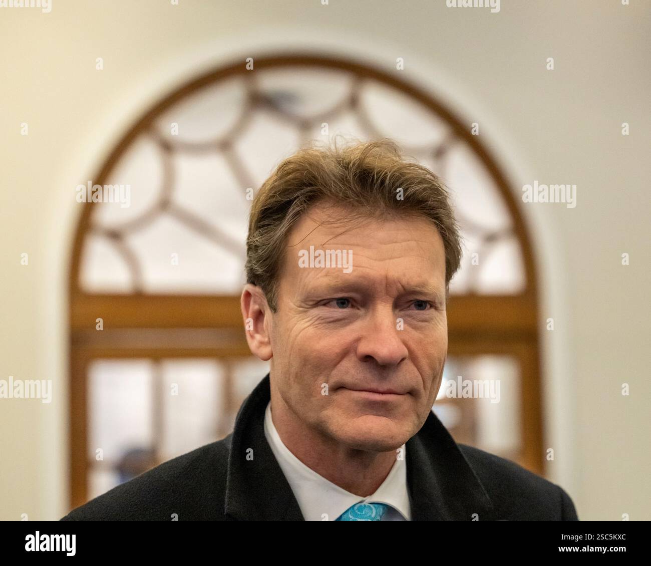 London, UK. 5 February 2025. Richard Tice, Deputy Leader Reform UK, arrives at a Reform UK press ...