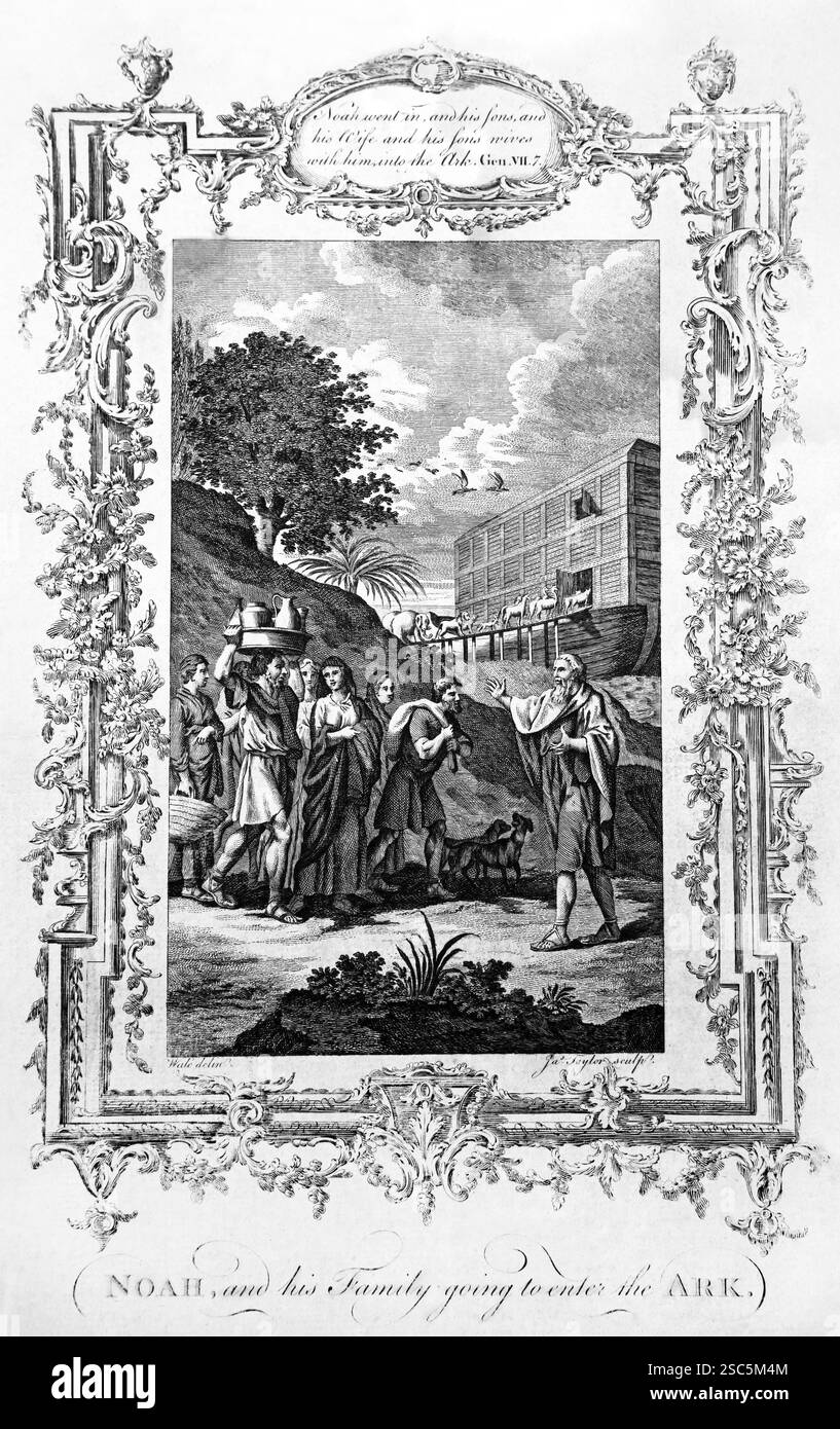 Copper-plate Engraving of Noah and his Family going to Enter the Ark ...