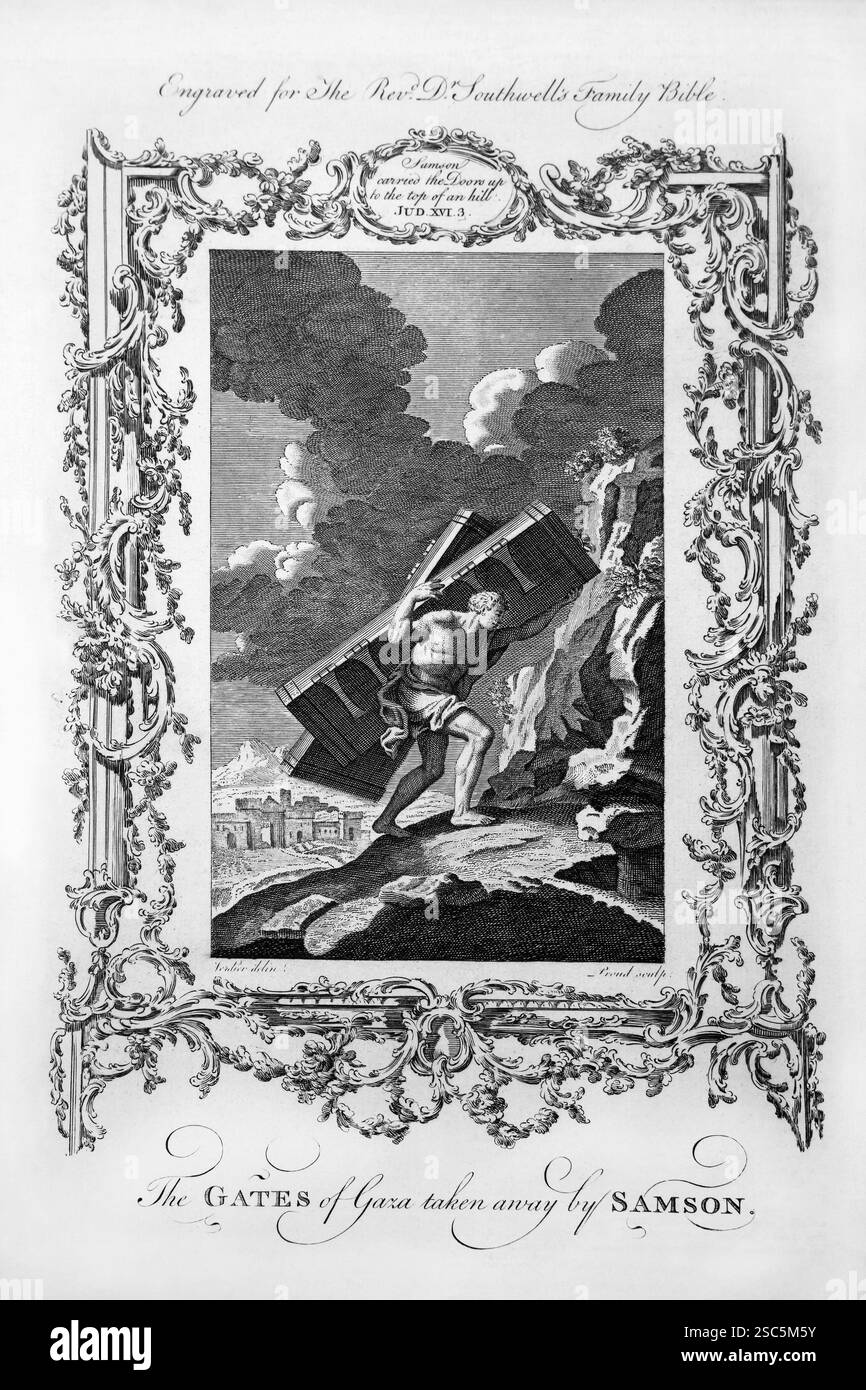 Copper-plate Engraving of The Gates of Gaza taken away by Samson ...