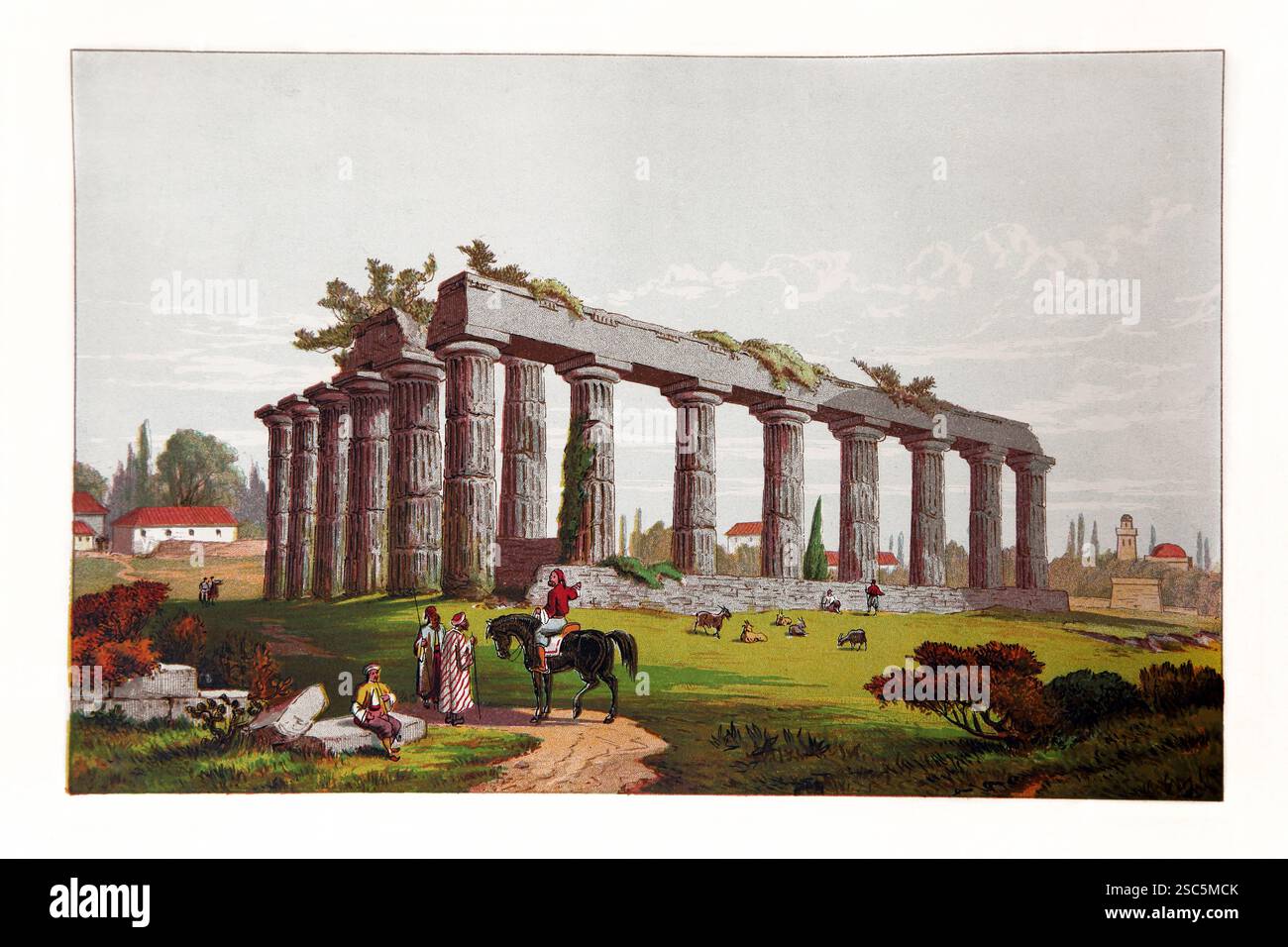 Lithograph of the Ruins of the Temple of Corinth in Antique 19th ...