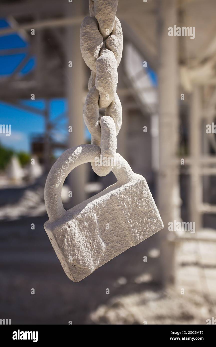 Lock in white chalk dust close-up. Urban civilization details Stock ...