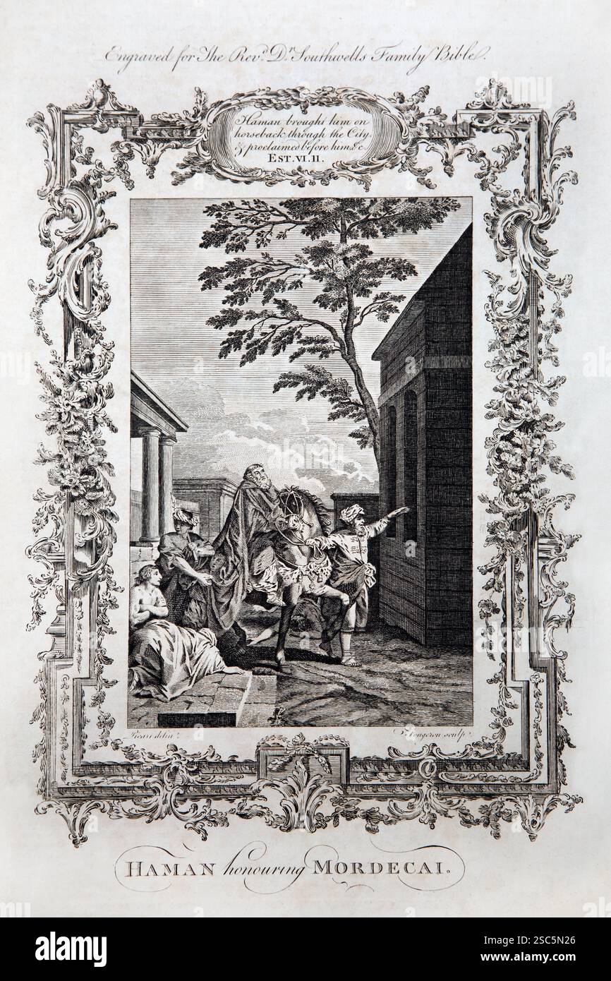 Copper-plate Engraving of Haman ordering Mordecai - King Ahasuerus ...