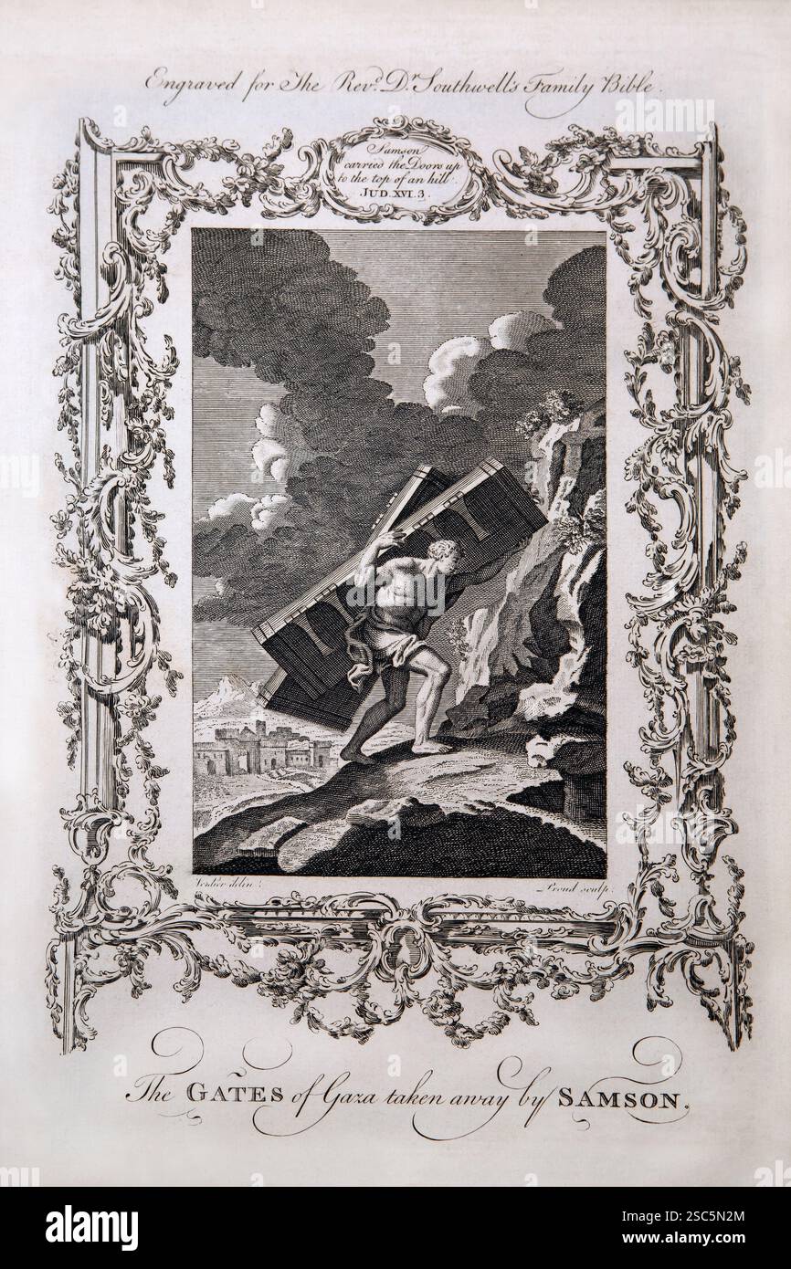 Copper-plate Engraving of The Gates of Gaza taken away by Samson ...