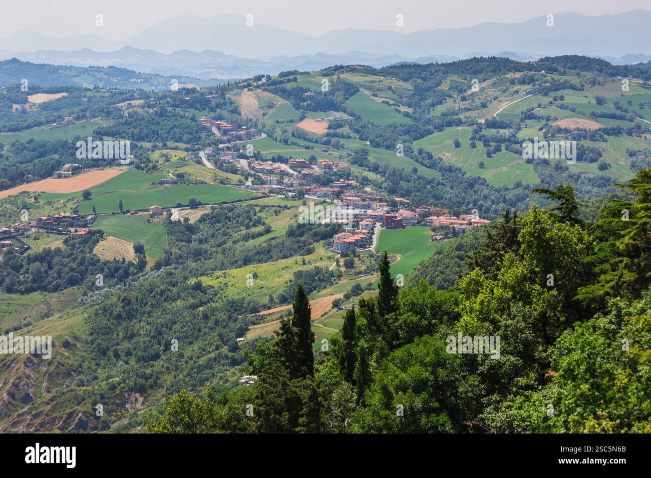 Beautiful Italian landscape. View from heights of San Marino and ...