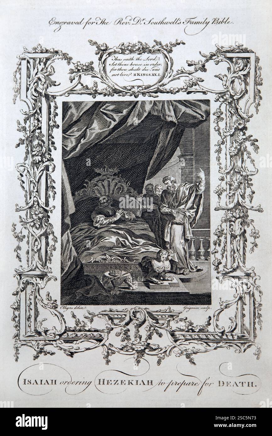 Copper-plate Engraving of Isaiah Ordering Hezekiah to prepare for Death (Kings) from Antique ...