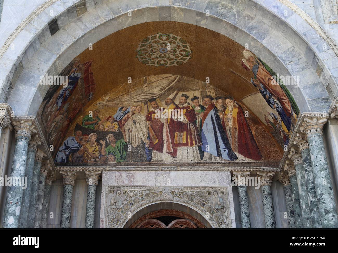 The relics of St. Mark arrive in Venice. Mosaic. Facade. Basilica of St ...