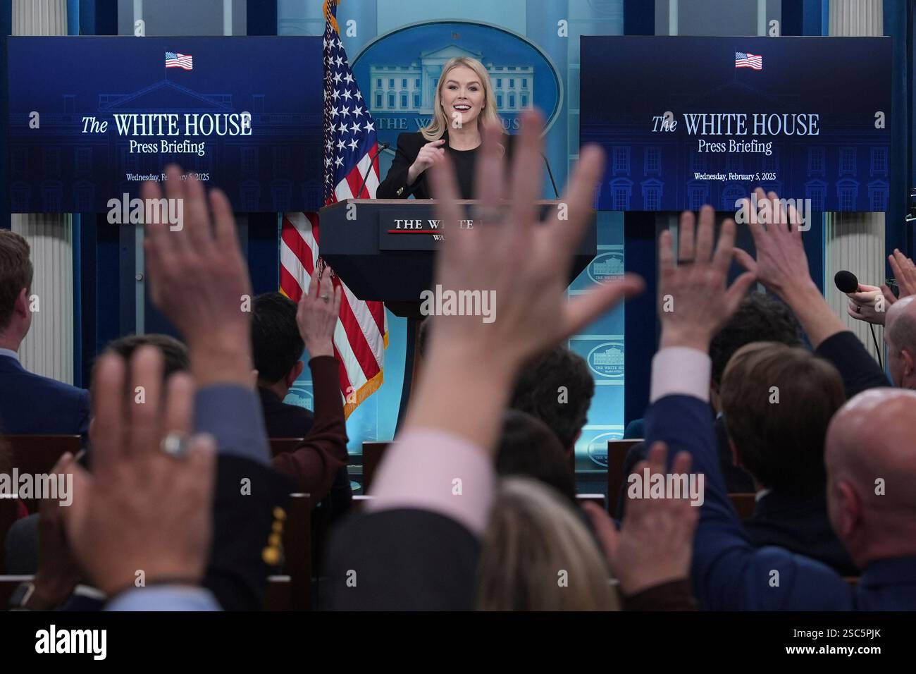 White House press secretary Karoline Leavitt speaks during a briefing at the White House ...