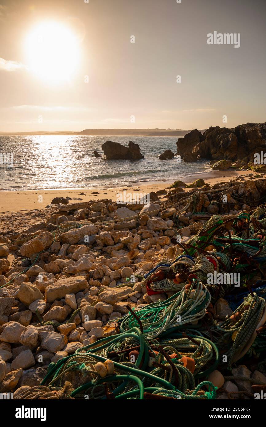 Portugal, Oeste Region, Baleal Island, Fishing Tackle on the Beach of ...