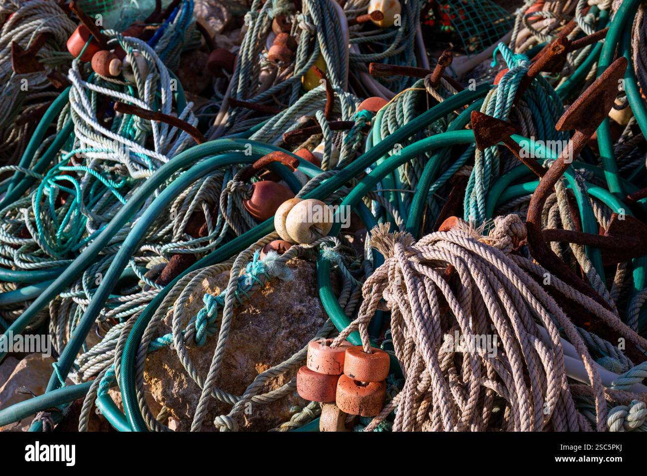 Portugal, Oeste Region, Baleal Island, Heap of Fishing Tackle on the ...