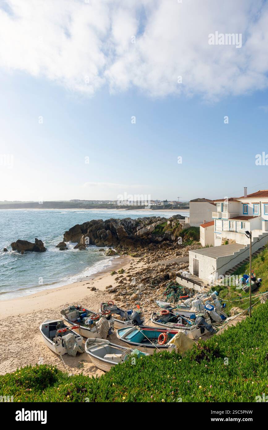 Portugal, Oeste Region, Baleal Island, Praia dos Barcos with Seafront ...