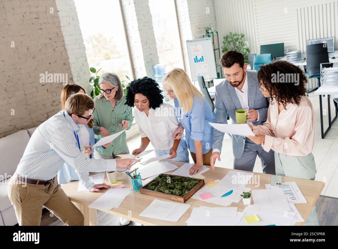 Group of professionals collaborating around a project table in an ...