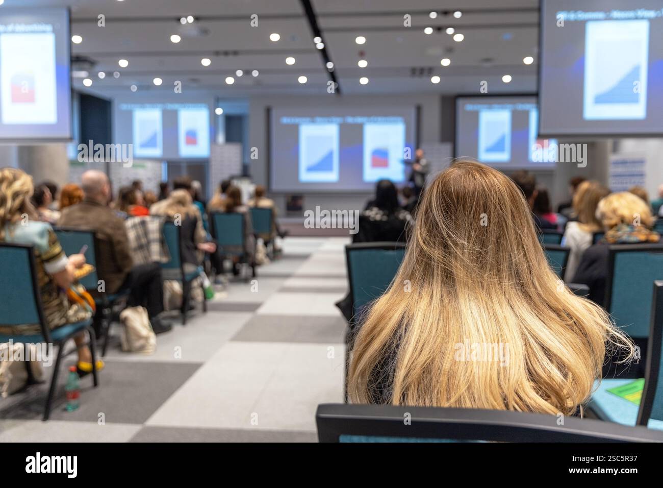 Audience attending a professional presentation in a modern conference ...
