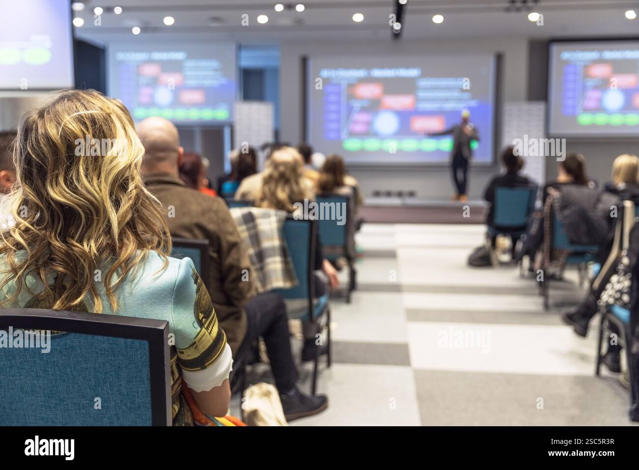 Audience attending a professional presentation in a modern conference ...