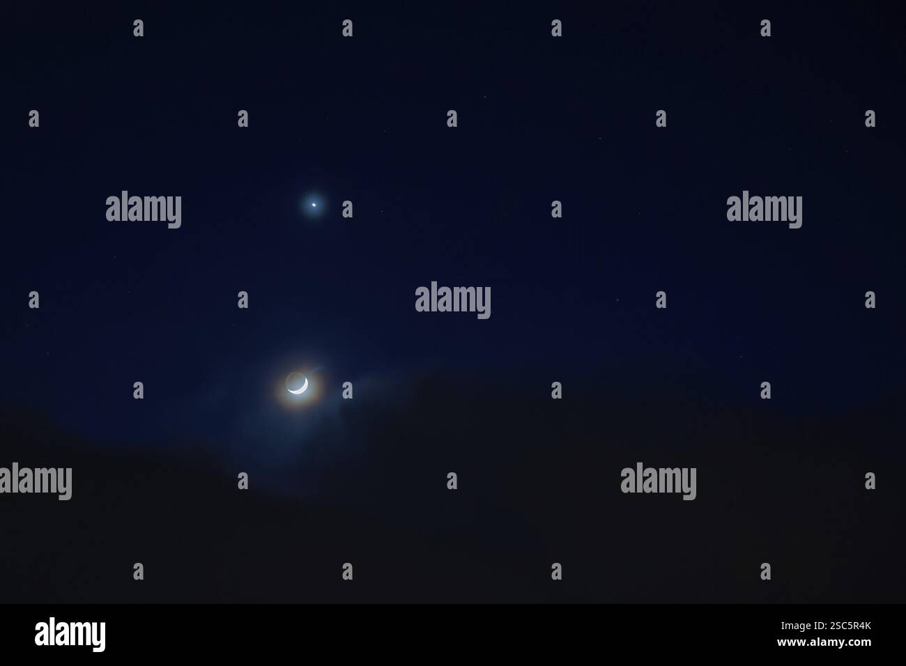 Crescent moon and evening star, Leoben, Styria, Austria, Europe Stock ...