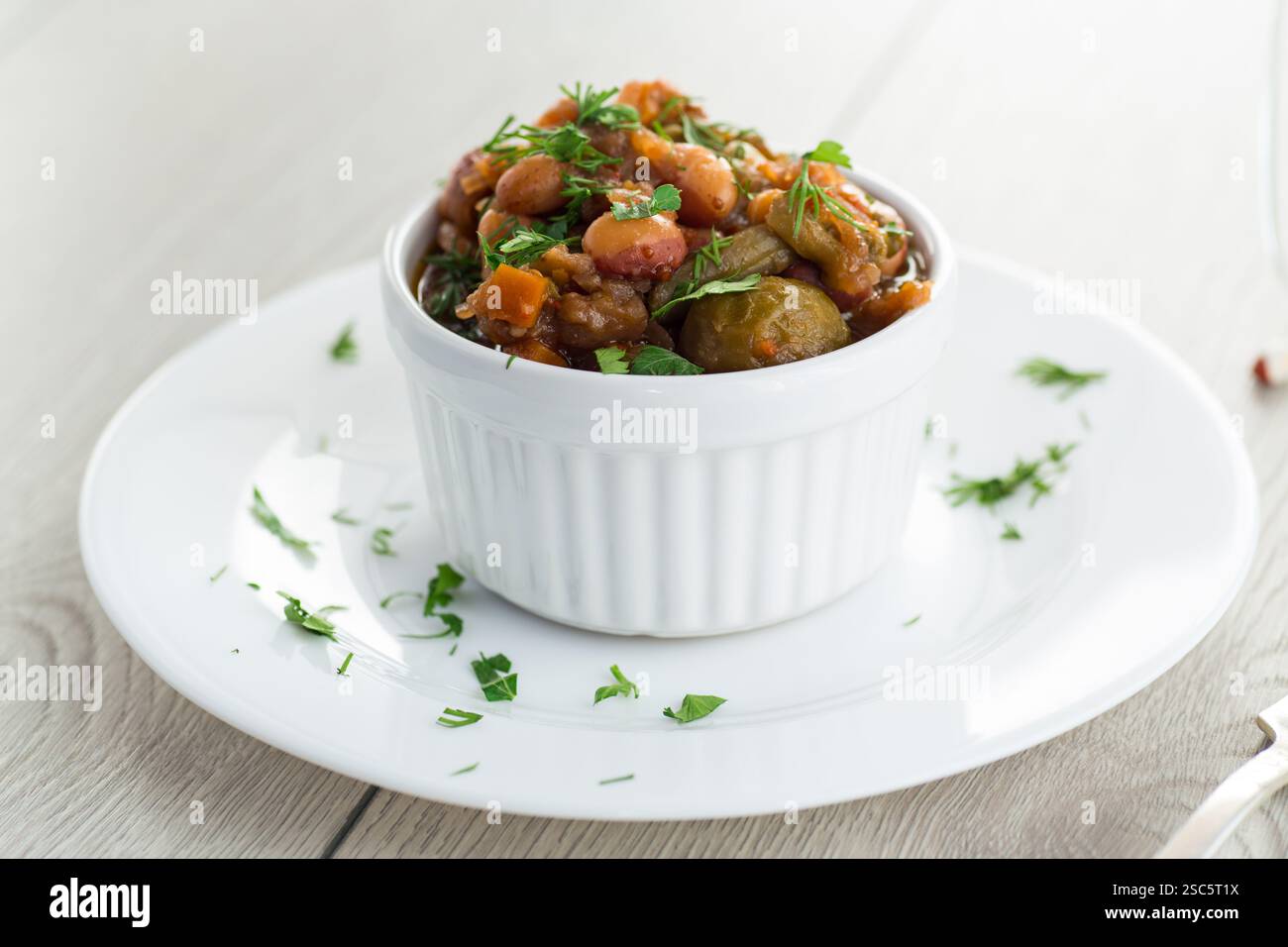 lean vegetable stew with beans, brussels sprouts, tomatoes and other ...