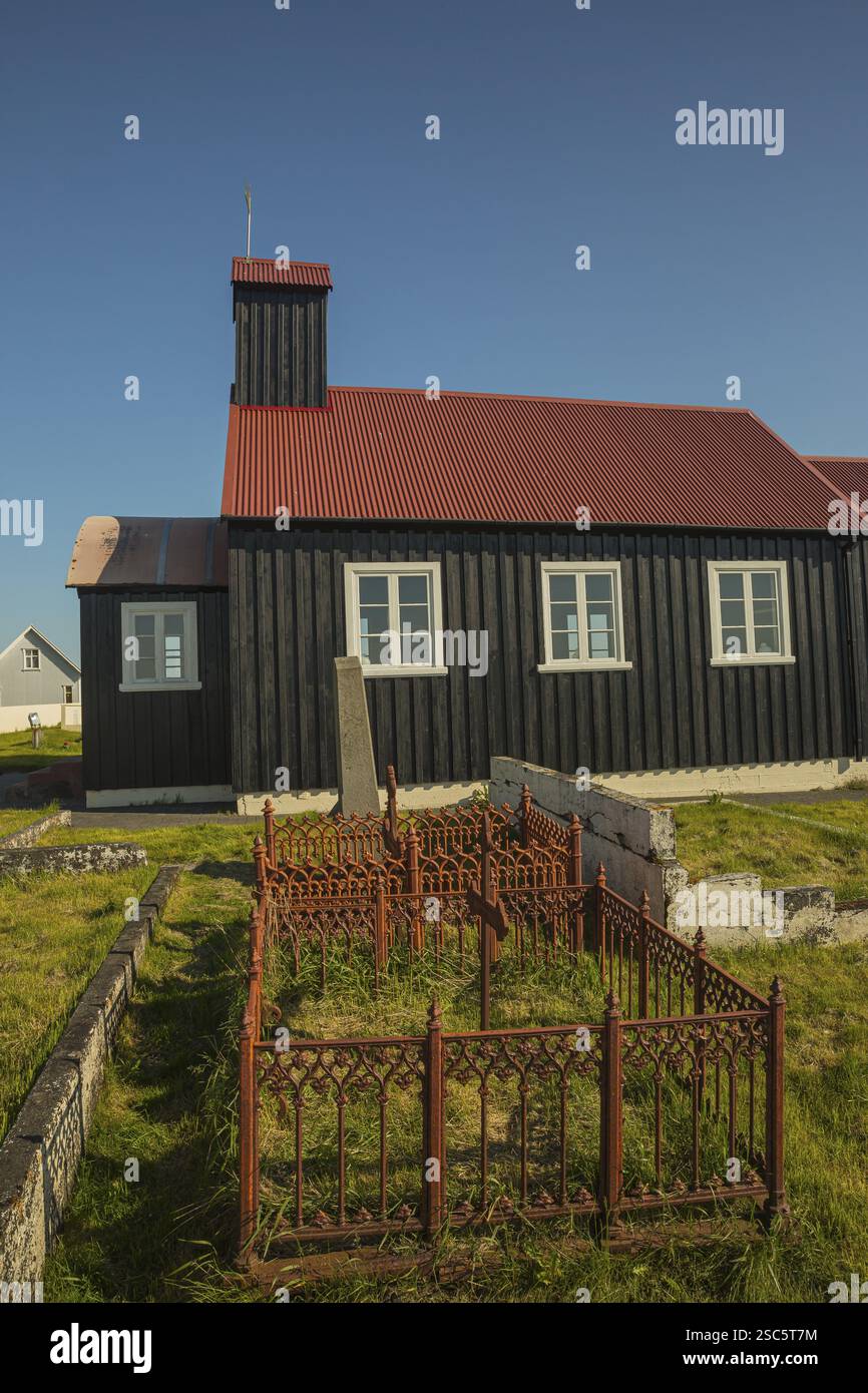 Church Kirkjuvogskirkja built in 1861, Hafnir. Reykjanes peninsula ...