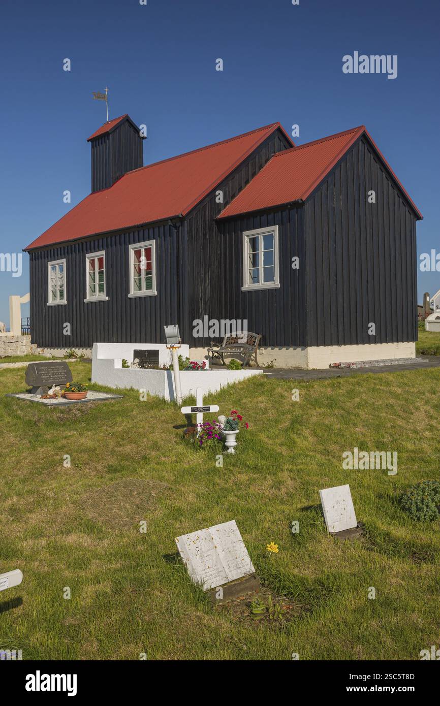 Church Kirkjuvogskirkja built in 1861, Hafnir. Reykjanes peninsula ...