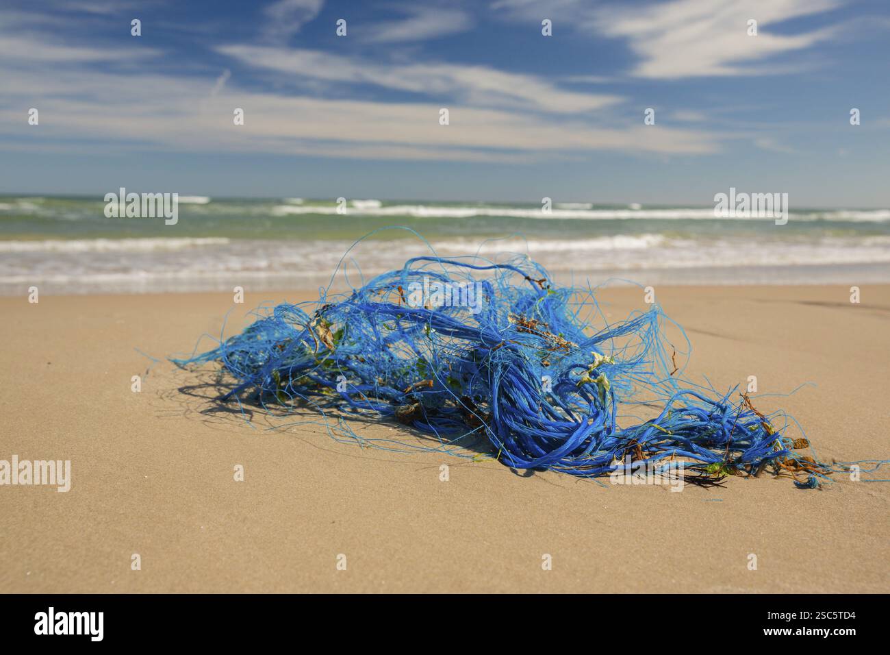 Plastic fishing net trash on a Beach at Hirtshals, Denmark, Europe ...