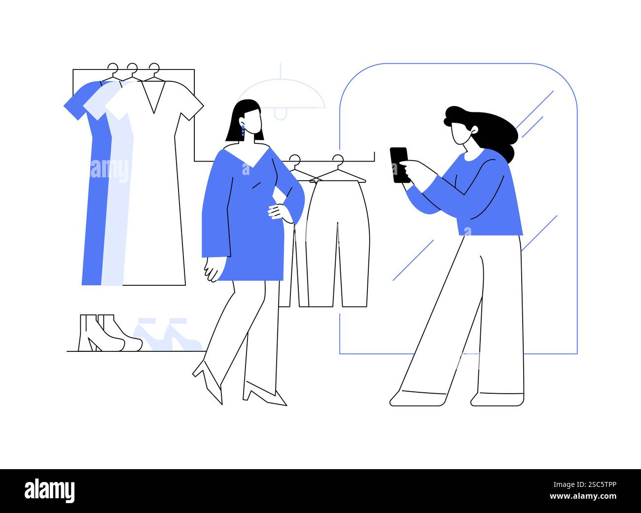 Trying on new wardrobe isolated cartoon vector illustrations Stock ...