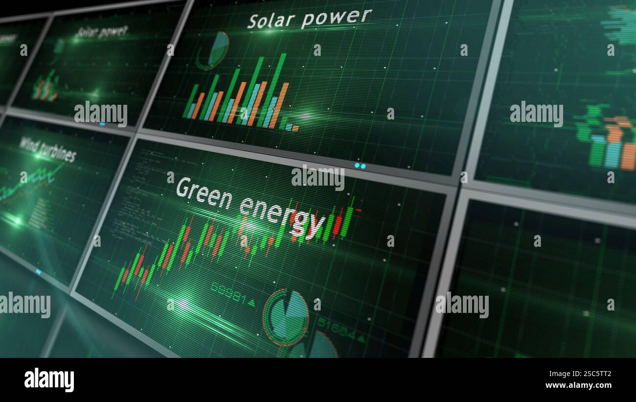 Green energy clean power and sustainable economy charts and graphs ...