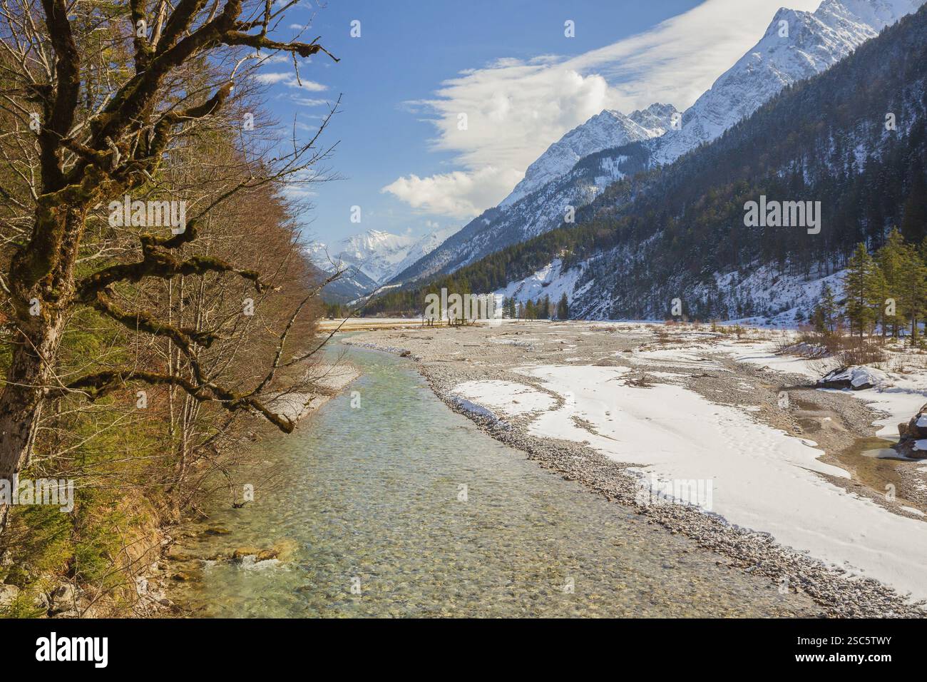 Isar valley nature conservancy area. The wild Isar river flows through ...