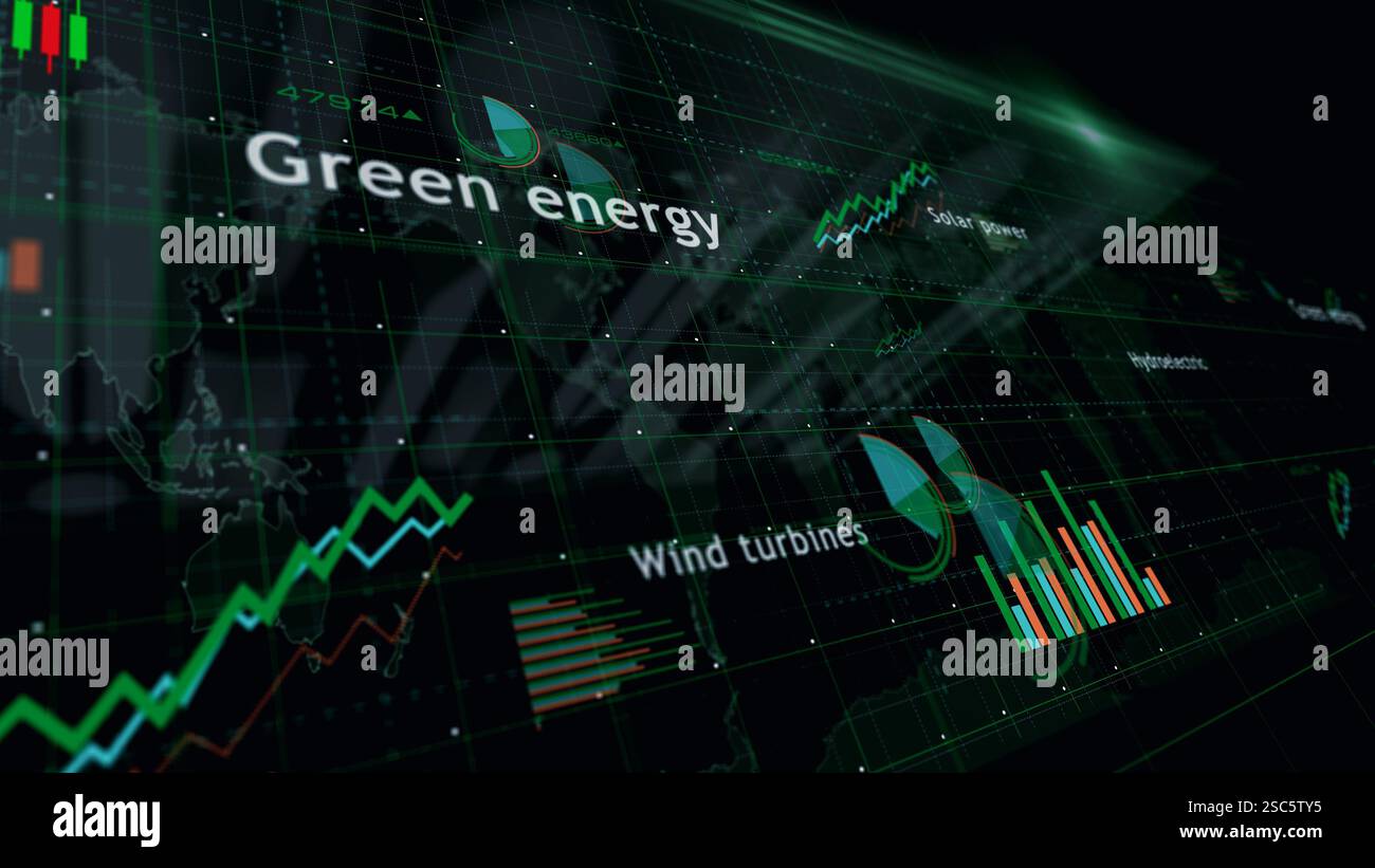 Green energy clean power and sustainable economy charts and graphs ...