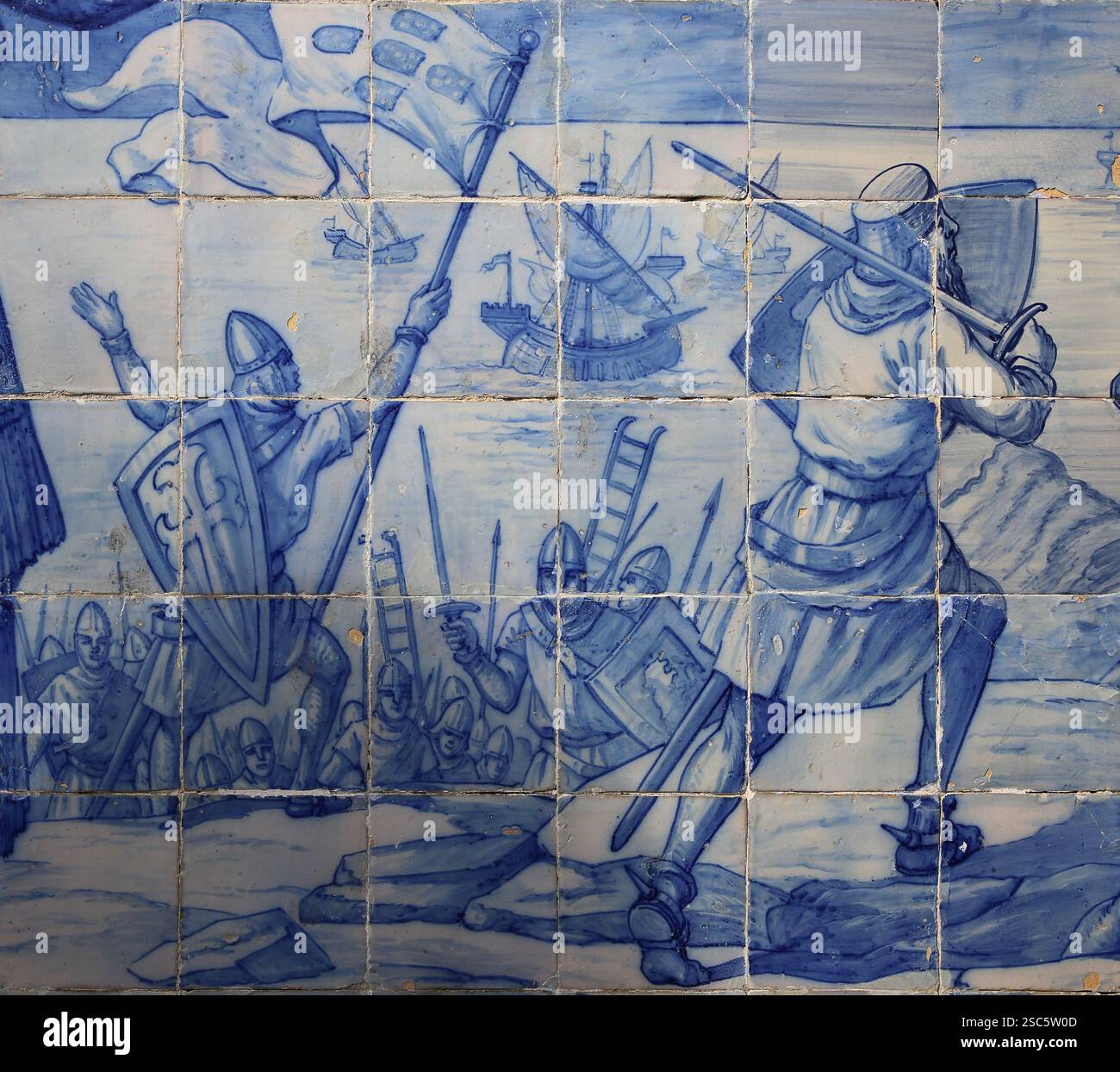 Reconquist. Siege of Lisbon 1147 againt the Almoravid dynasty. Tiles ...