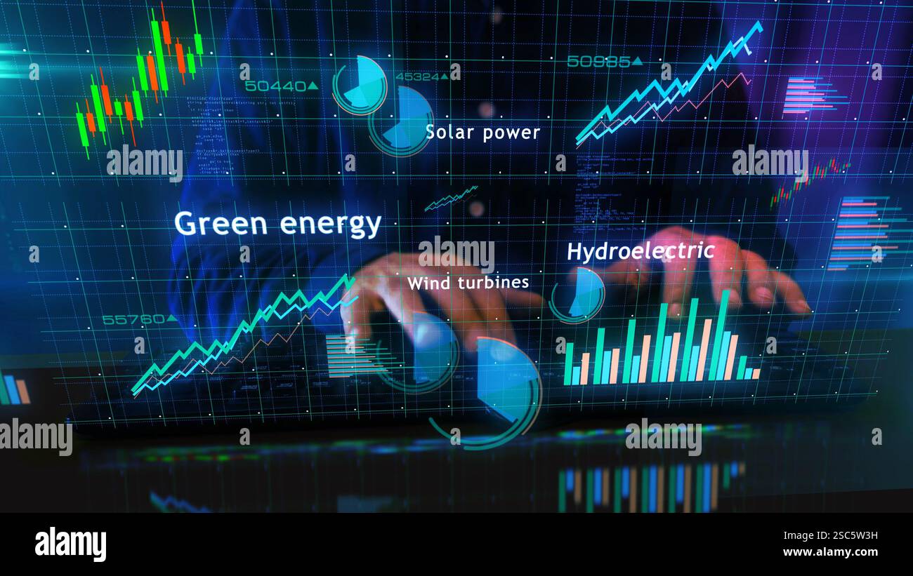 Green energy clean power and sustainable economy charts and graphs ...