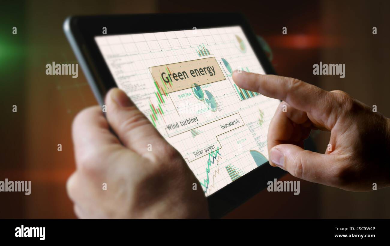 Green energy clean power and sustainable economy charts and graphs ...