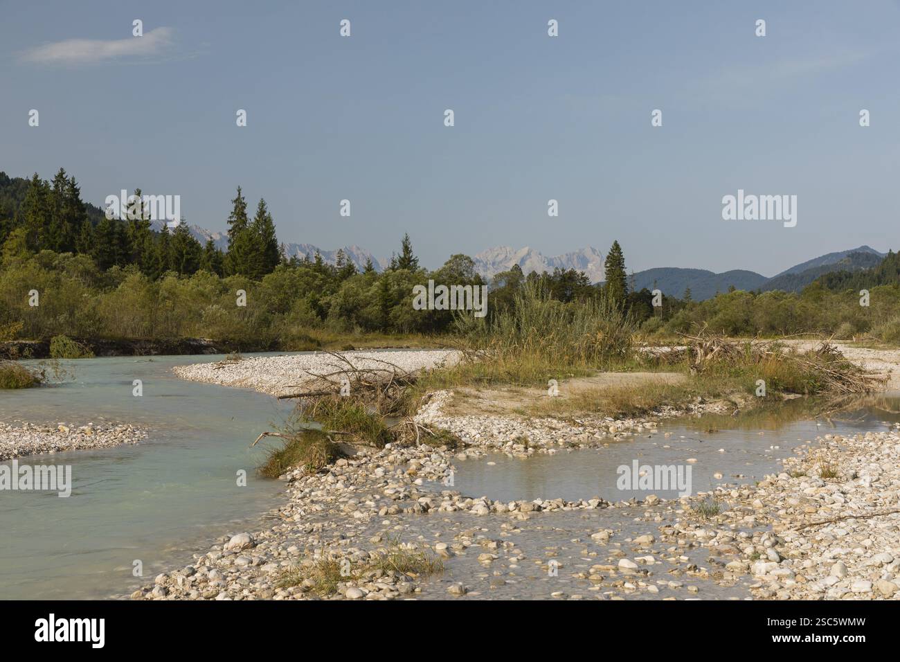 Isar valley nature conservancy area. The wild Isar river flows through ...