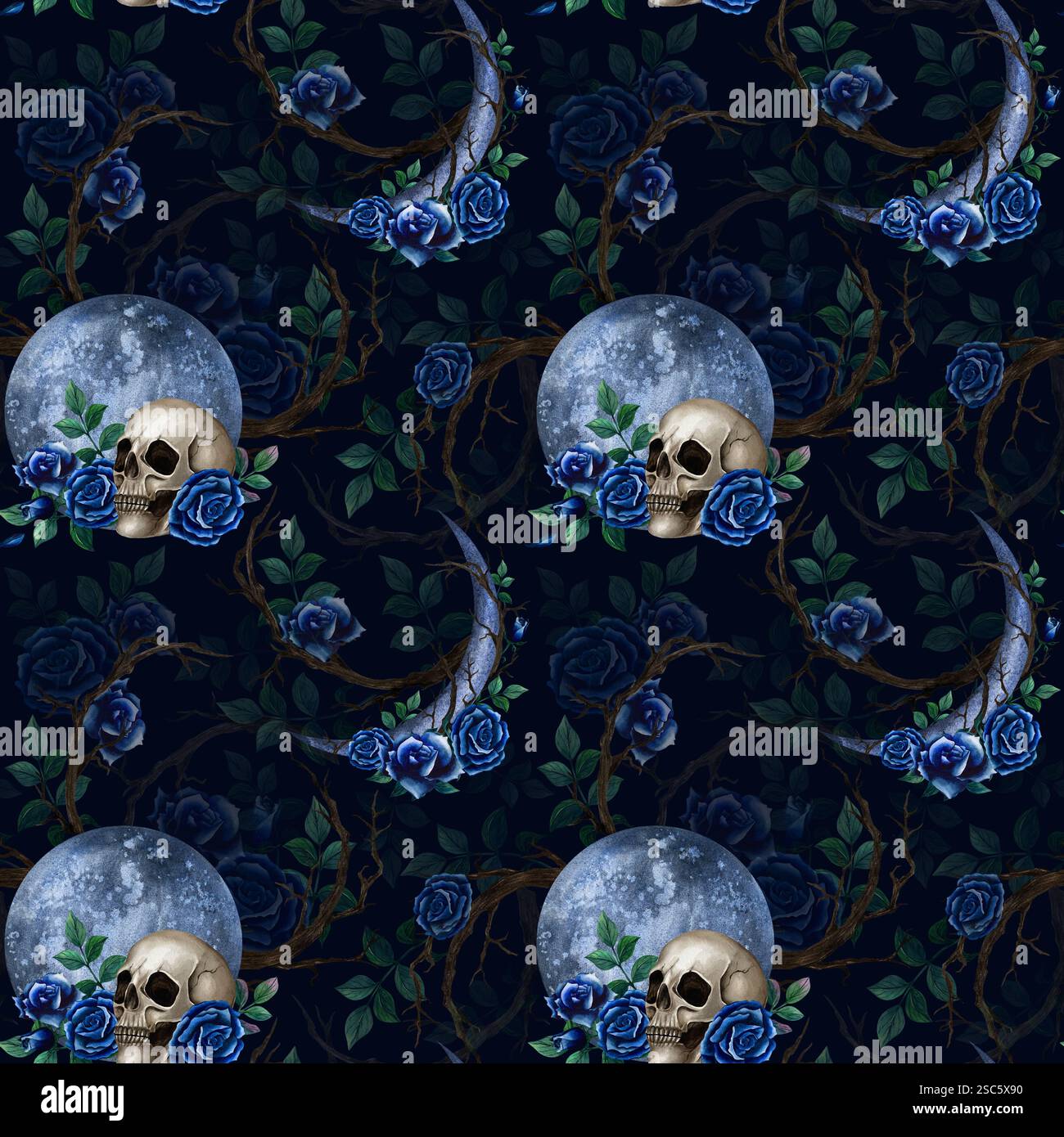 Gothic or Esoteric Seamless pattern with large full moon, crescent ...