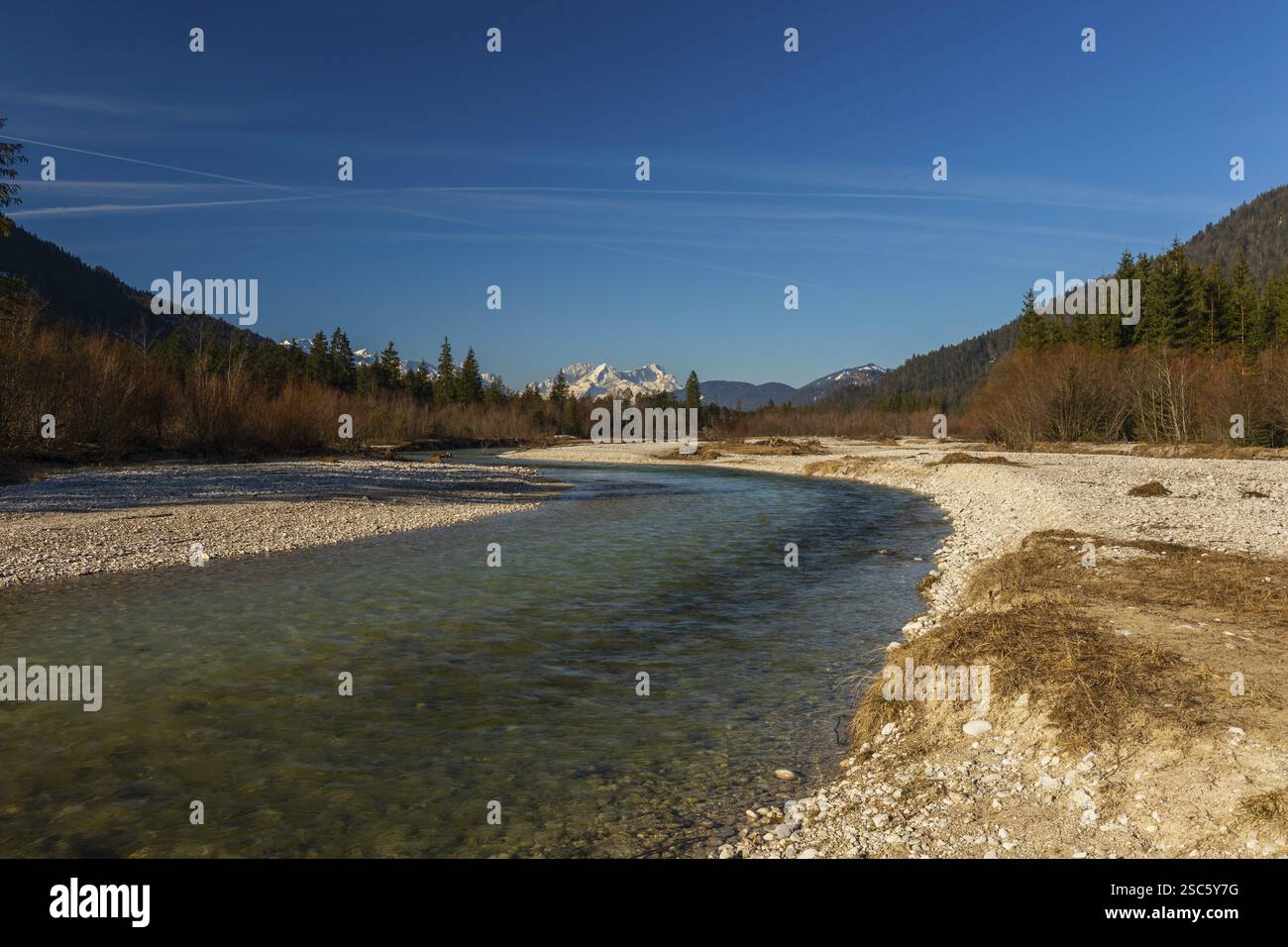 Isar valley nature conservancy area. The wild Isar river flows through ...