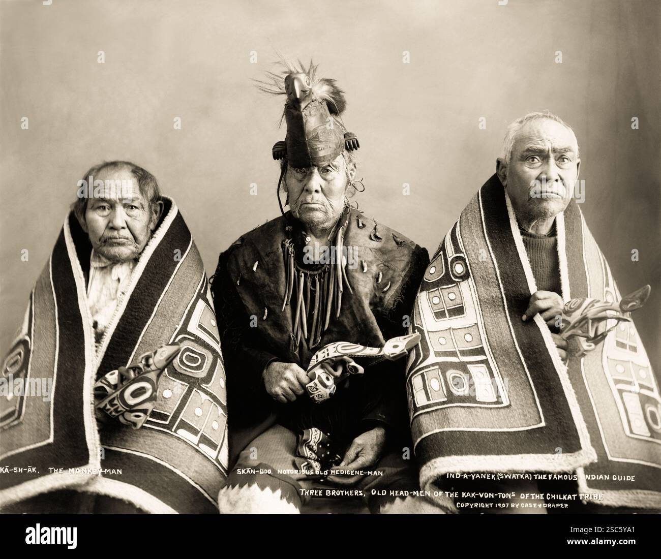 1907 , ALASKA , USA : Three brothers , old head-men of the Kak-Von-Tons ...