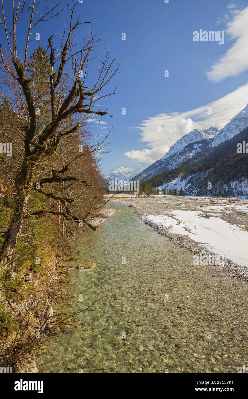Isar valley nature conservancy area. The wild Isar river flows through ...