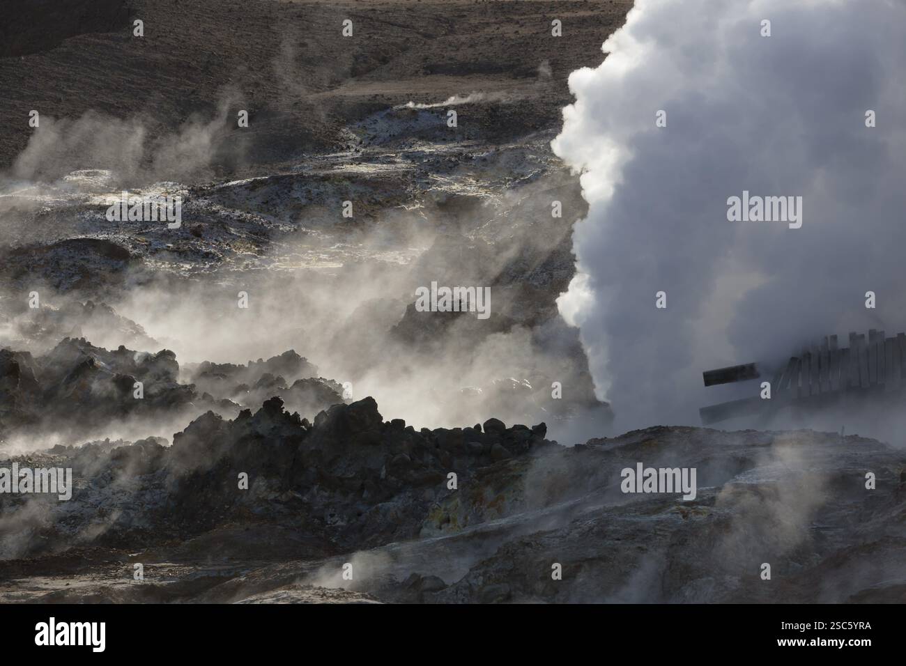 Steam evaporating of the ground at Gunnuhver, close to Reykjanes ...