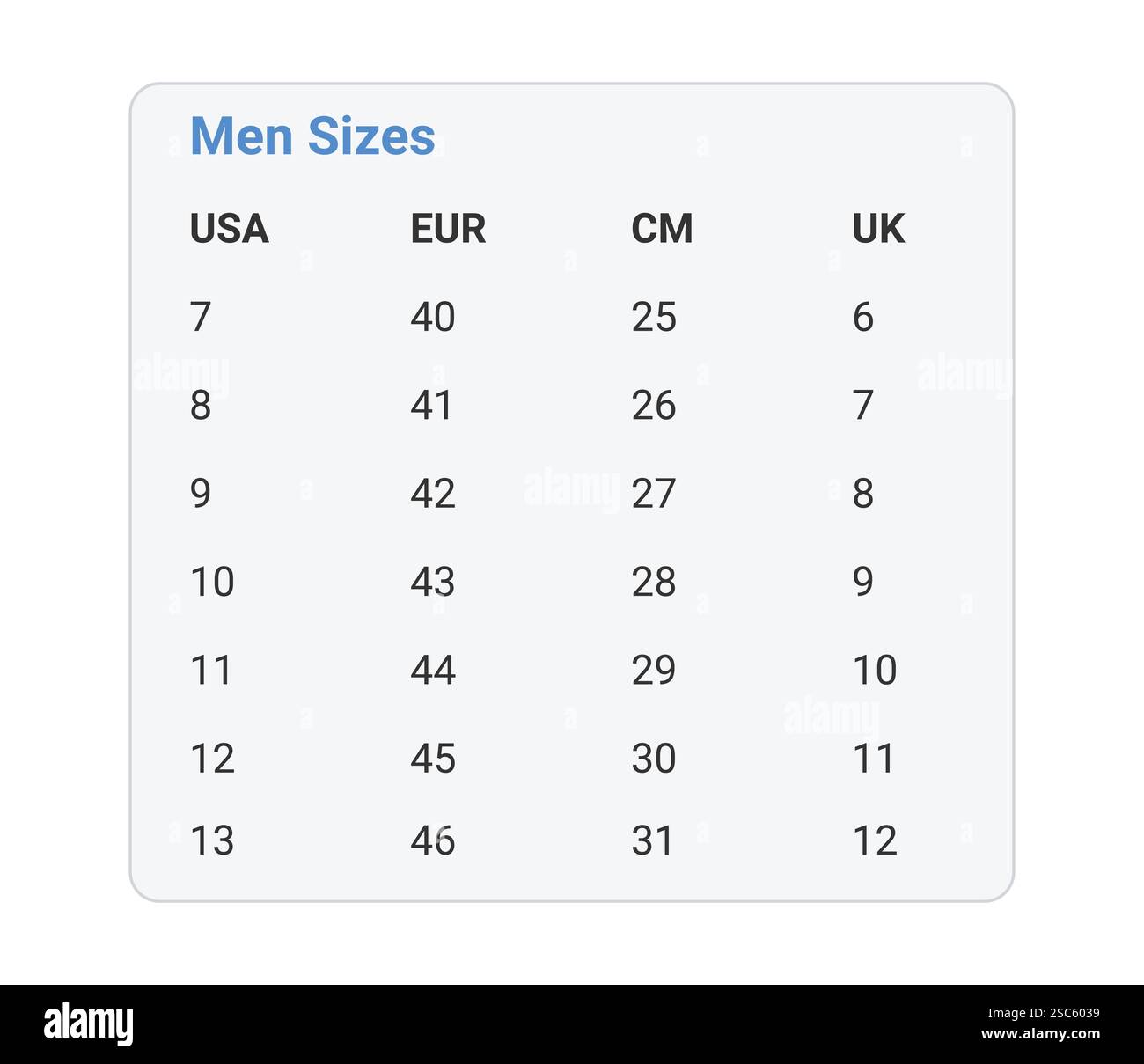 Men Shoe Size Conversion Chart For USA Europe Centimeters And UK