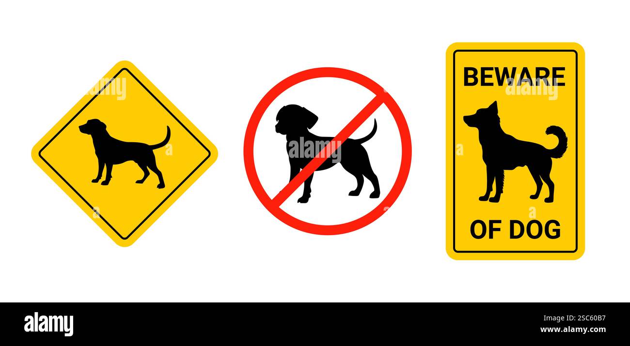 Dog beware sign guard icon. Dog danger forbidden pictogram vector icon ...