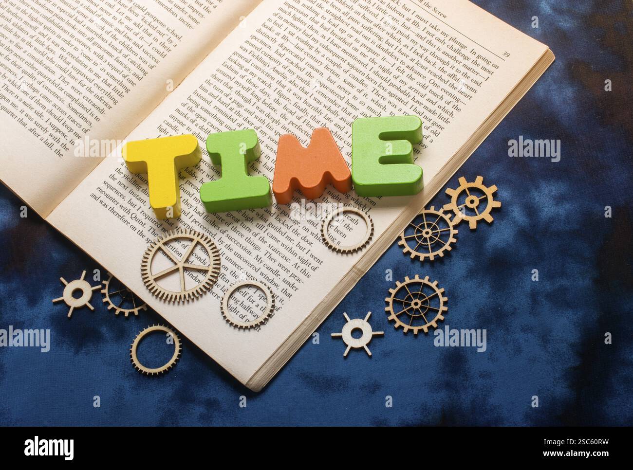 Colorful time wording with gears as time concept Stock Photo - Alamy