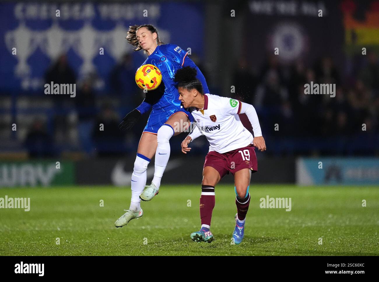 Chelsea's Nathalie Bjorn (left) and West Ham United's Shekiera Martinez ...