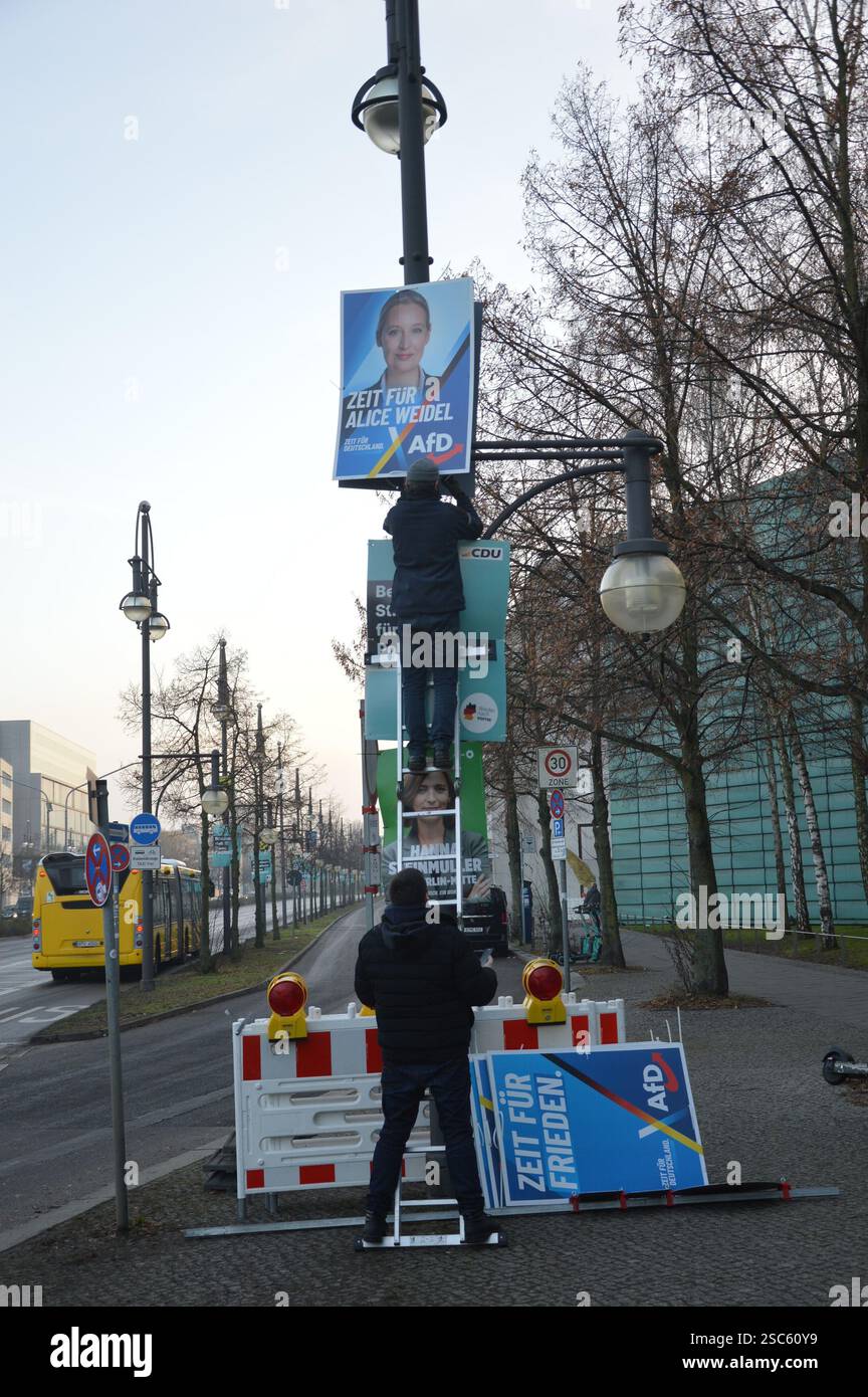 Berlin, Germany - January 18, 2025 - Volunteers hang AfD election ...
