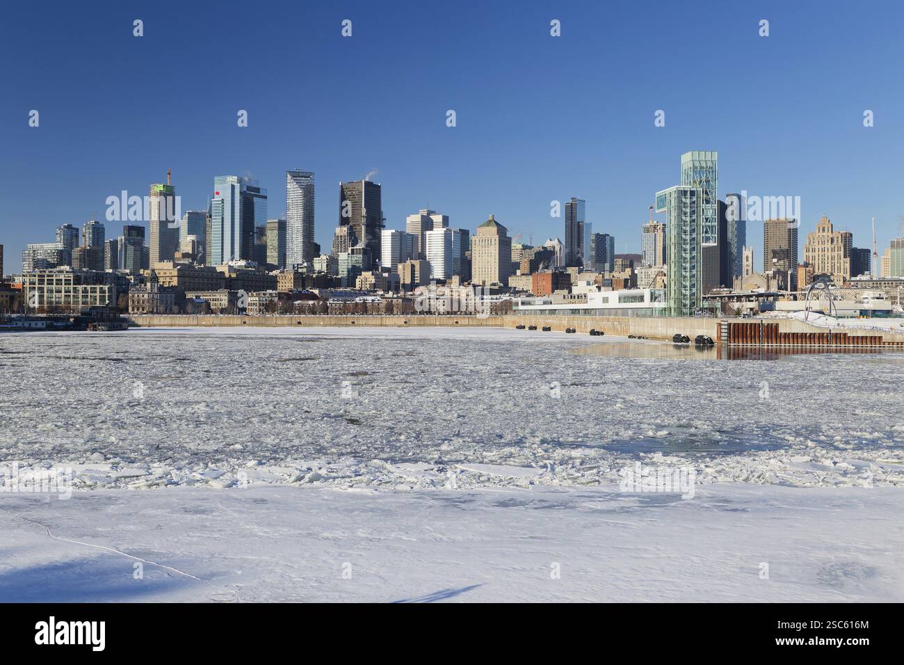View on the city skyline in winter, Montreal, Province of Quebec ...